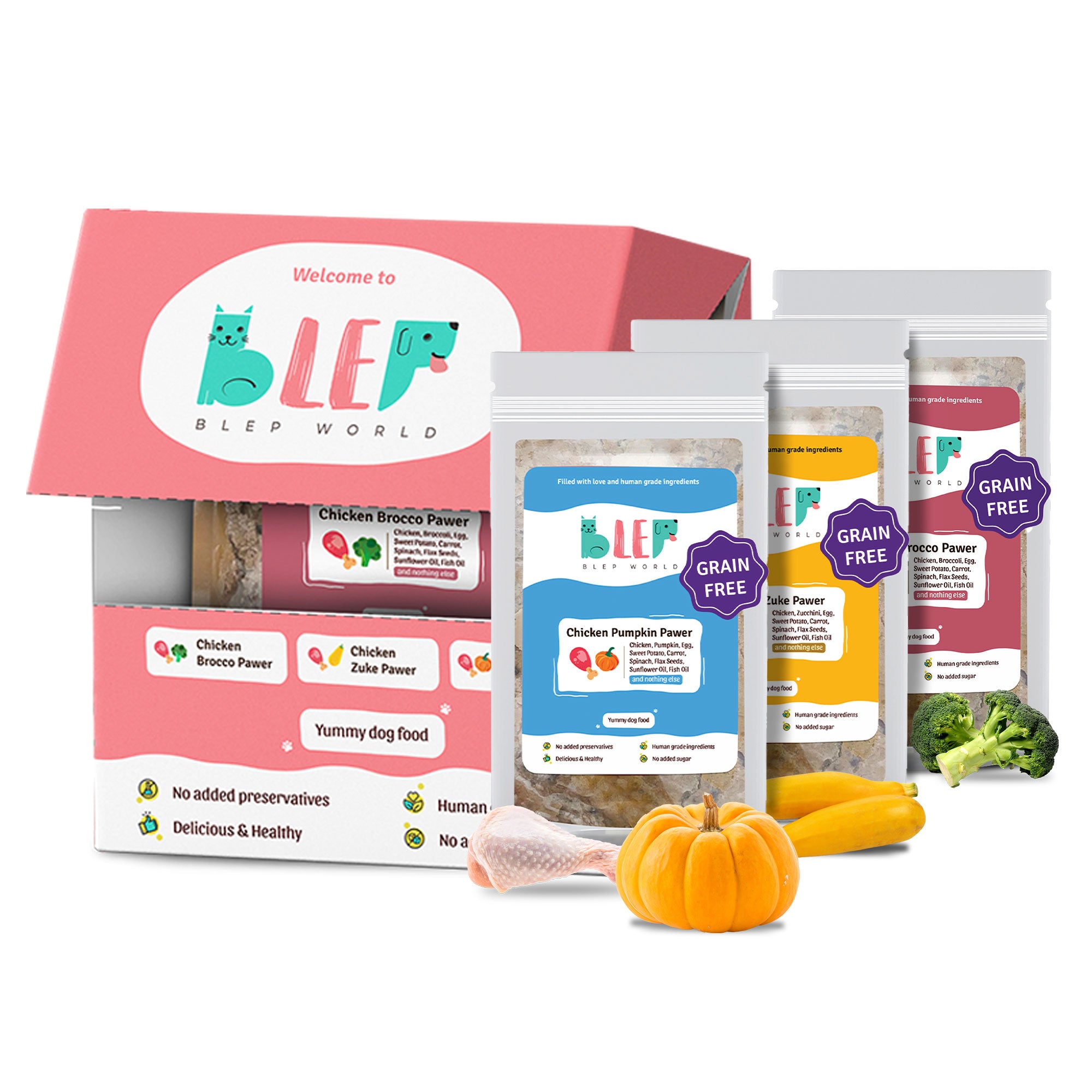 Chicken Pumpkin, Broccoli, Zucchini Dog Food Trial Box - BLEP World